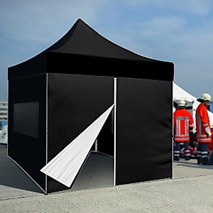 BannerBuzz Pop Up Canopy Tent Privacy 10x10 Emergency Medical Tents Instant Canopy Folding Party Tent with Sidewalls and Mesh Windows with Wheeled Bag (Black)