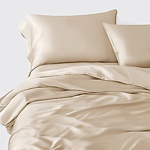 Linenwalas 100% Organic Bamboo Duvet Cover Set Queen- Duvet Cover 90x90 Inches, Buttery Soft Lightweight, Silk Cooling Duvet Cover Set with Zipper Closure for Queen Size Bed (Beige/Taupe, Queen)