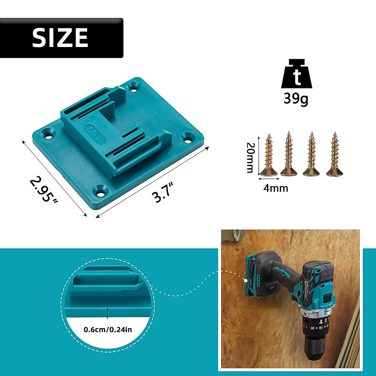 5 Packs Tools Drill Mount Holder, Fit for Makita 18V Li-ion Drill Tools Holder Dock Hanger with 20 Screws(cyan-blue, No Tool)