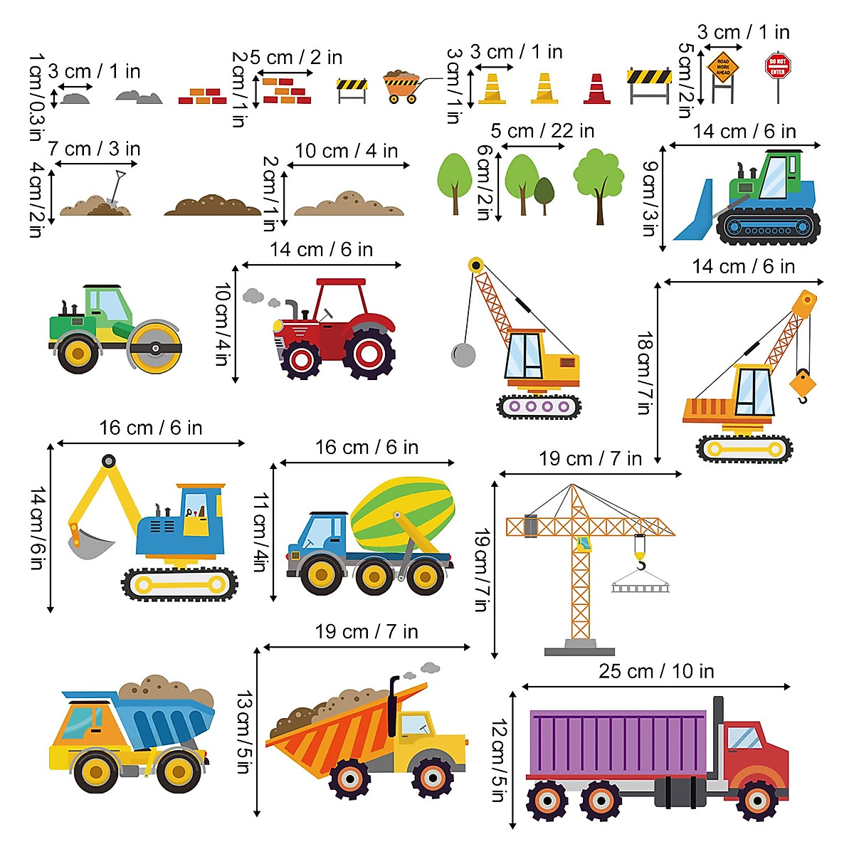 wondever Construction Vehicles Wall Stickers Engineering Cars Tractor Trucks Peel and Stick Wall Art Decals for Boys Bedroom Childrens Playroom