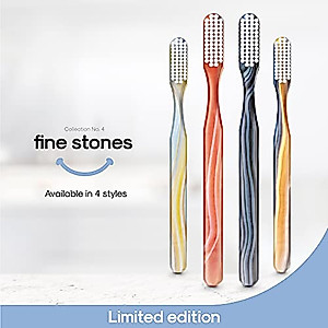 BioSwiss SMYL Toothbrushes with Powerful Soft Nylon Bristles for Adults - Unique Fashion Forward Printed Designs, Oral Care, Effectively Remove Plaque and Tartar Build Up (1 Pack, Fine Stones Yellow)