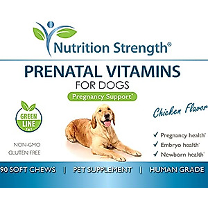 Nutrition Strength Prenatal Vitamins for Dogs to Support Development of Healthy Puppies, Promote Milk Production, with Folic Acid, Iron, Zinc, Iodine, B Vitamins for Pregnant Dogs, 90 Soft Chews