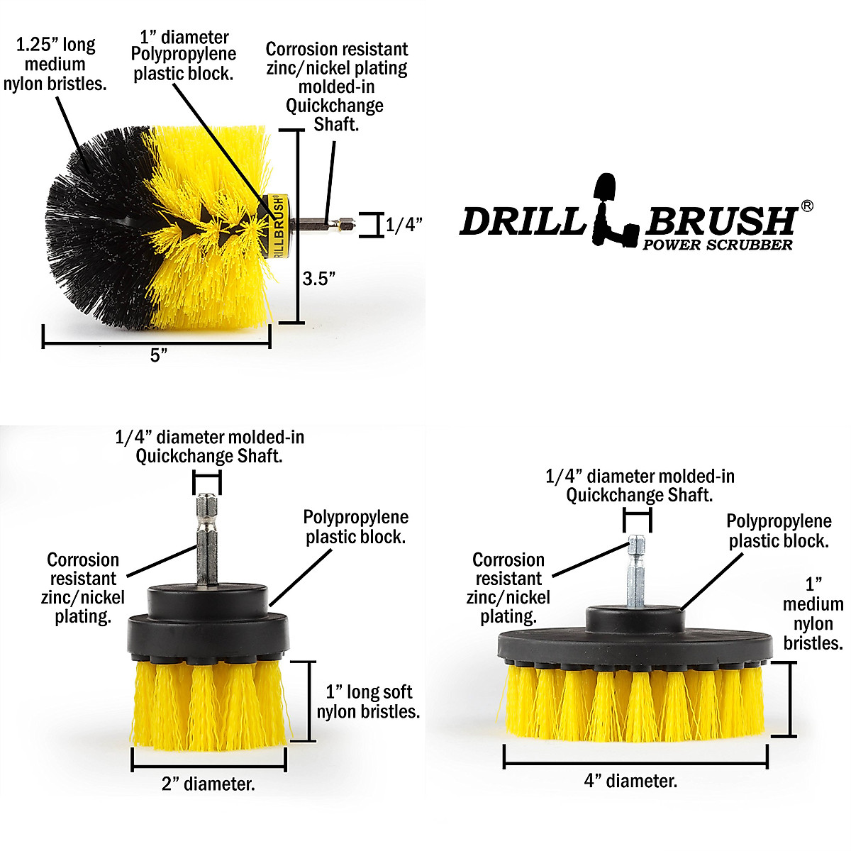Drill Brush Attachment - Bathroom Surfaces Tub, Shower, Tile and Grout All Purpose Power Scrubber Cleaning Kit –Grout Drill Brush Set – Drill Brushes by Drill Brush Power Scrubber by Useful Products