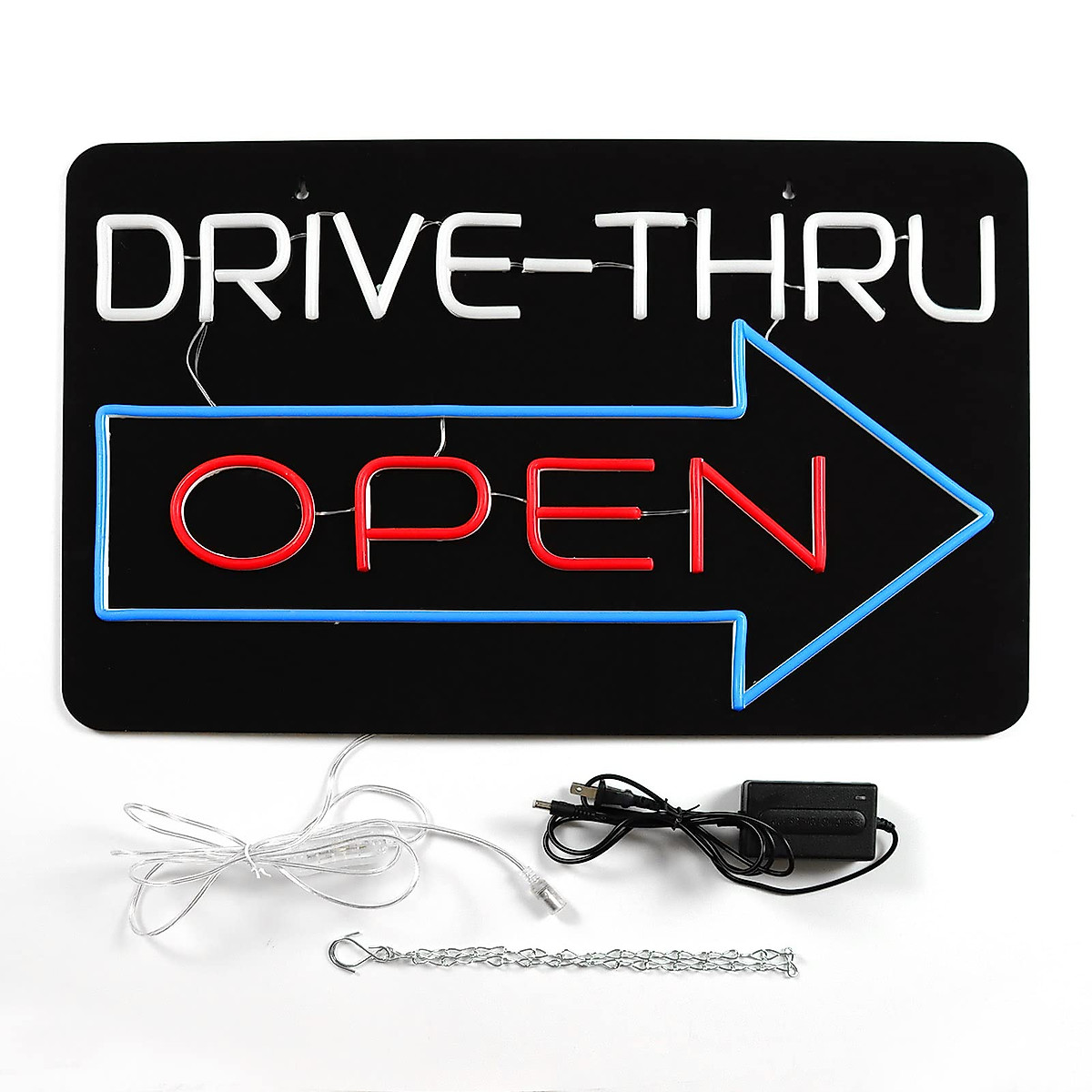 Large Drive Thru Open Neon Signs 23.2 * 15 Inch(Red+Blue+White) + Large Flower Shop Neon Signs 22.4 * 7.9 Inch(Red + Green + White)