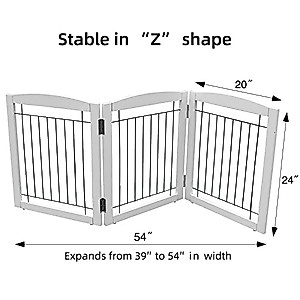 ZJSF Freestanding Foldable Dog Gate for House Extra Wide Wooden White Indoor Puppy Gate Stairs Dog Gates Doorways Pet Gate Tall Dog Fence 3 Panels Fence 60‘’W x 24''H