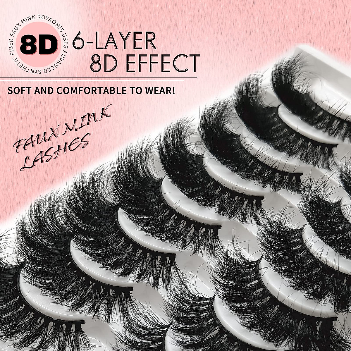 royaomis Fluffy Mink Lashes 20mm Cat-Eye Faux Mink Eyelashes 10 Pairs, 8d Dramatic Long Thick Volume Fake Eyelashes by Royaomis(Z67)