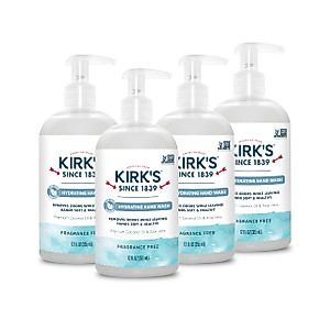 Kirk's Hydrating Hand Wash - Made with Premium Coconut Oil and Aloe Vera, With Plant Based Technology To Help Eliminate Odors, Non GMO, Vegan, Fragrance Free, 12 Fl Oz. 4 pack