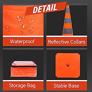 RoadHero 36 Inch [4 Pack] Collapsible Traffic Safety Cones, Multi Purpose Pop-up Cones with Reflective Collar for Road Safety, Orange Cones for Driving Training, Parking Lots