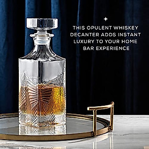 JoyJolt Gatsby Glass Whiskey Decanter. 27 oz Airtight Liquor Dispenser. Liquor Decanter with Stopper. Art Deco Bottle for Whisky, Bourbon, Scotch, Brandy, Cognac, Rum and Bar Cart Accessories