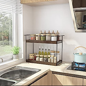 2 Tier Bathroom Counter Organizer, Standing Rack Cosmetic Holder, Bathroom Wood Tray for Countertop Storage, Vanity Tray Organizer and Storage Kitchen Counter Organizers Spice Rack