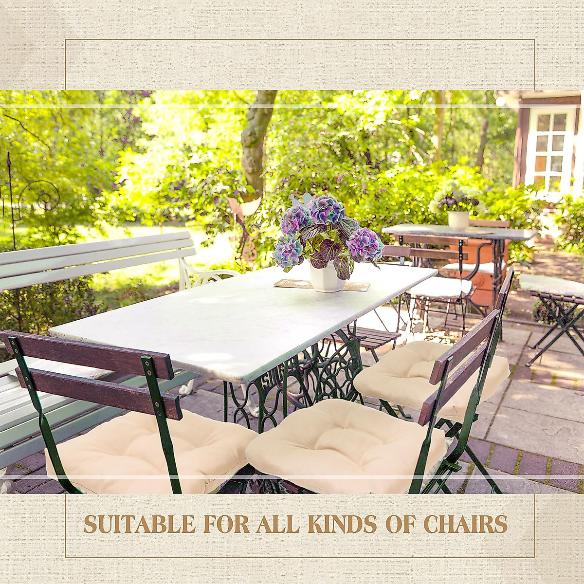 Thyle 10 Pcs Outdoor Cushions Tufted Seat Cushions, 19 x 19 Inches Water Resistant Square Patio Seat for Outdoor Patio Furniture(Cream Color)