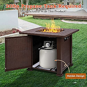 SINGLYFIRE 28 Inch Propane Fire Pit Table Square 2 in 1 Fire Table 50,000 BTU with Cover, Lid and 6.6lbs Lava Rock,Gas Fire Pit Table for Outside Patio, Garden, Backyard, Deck, Brown (SGFP-001C)