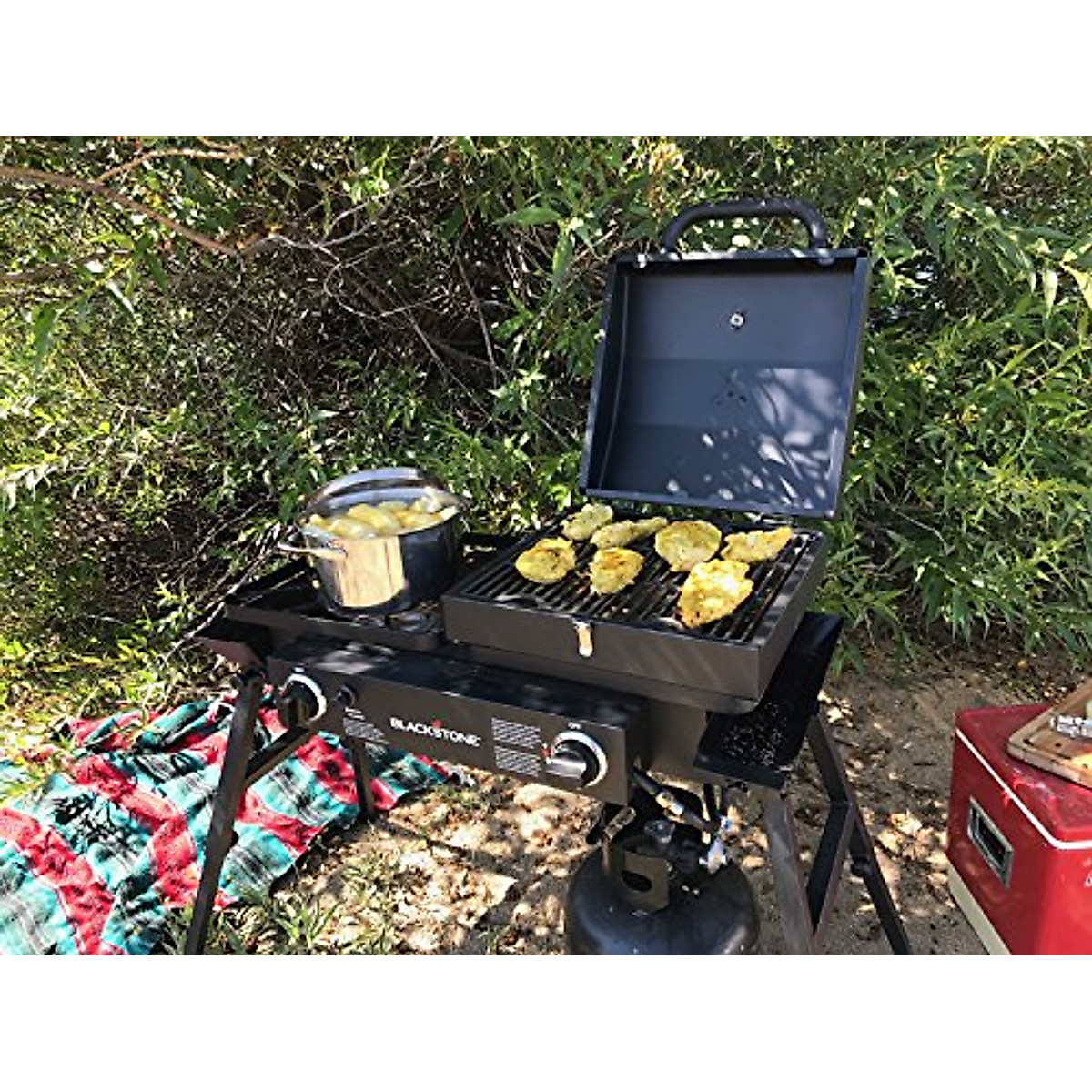 Blackstone Tailgater Stainless Steel 2 Burner Portable Gas Grill and Griddle Combo Total 35,000 BTUs for Indoor or Backyard, Outdoor, Patio, Picnic, Garden Cooking