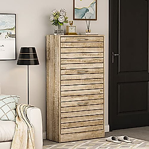 AGOTENI Shoe Cabinet, Natural Narrow Shoe Cabinet with 3 Flip Doors & Adjustable Shelf, Modern Shoe Storage Cabinet for Entryway Hallway (22.4”W x 9.4”D x 42.3”H)
