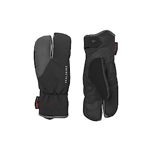 SEALSKINZ Unisex Waterproof Extreme Cold Weather Cycle Split Finger Glove, Black/Grey, Large