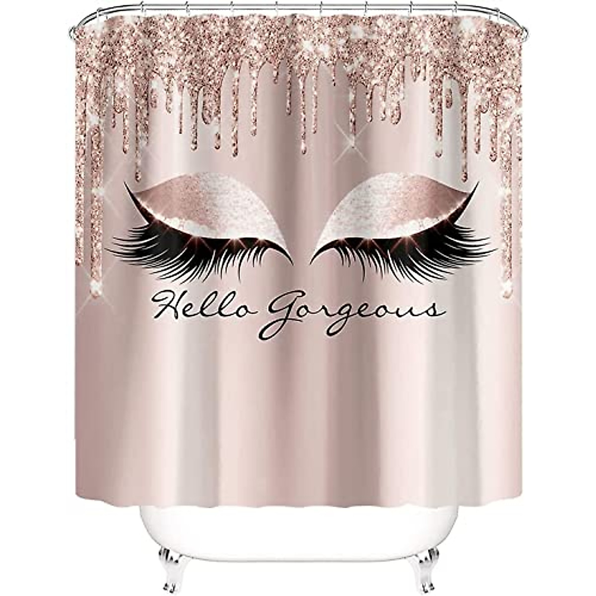 Vivianbuy 4 Pcs Pink Bling Eyes African American Bathroom Shower Curtain Sets with Rugs Toilet Lid Cover and Bath Mat,Black Women Bathroom Set with Waterproof Fabric Bathroom Curtain and 12 Hooks