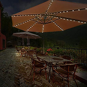 ibasenice Christmas Lights Decoration 72 LED Solar Umbrella Light String Outdoor Waterproof Parasol Light Strip Low Power Consumption Light Lamp for Home Garden Patio (Warm White)