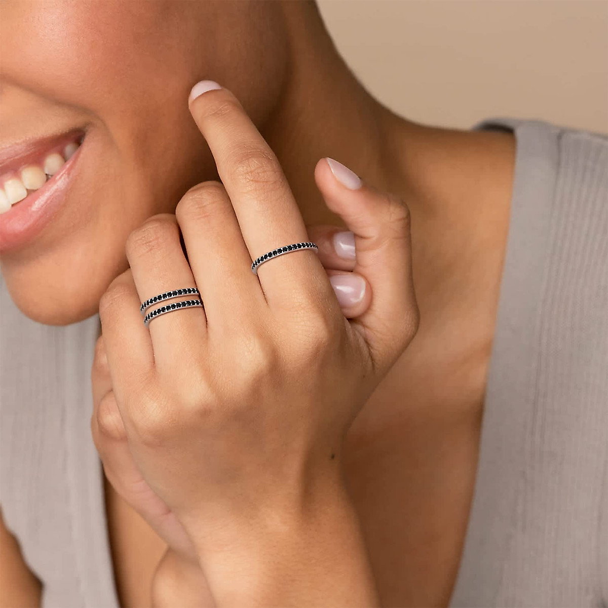 ChicSilver 2MM Thin Band CZ Eternity Ring 925 Sterling Silver Black Cubic Zirconia Engagement Wedding Ring for Women Size 5