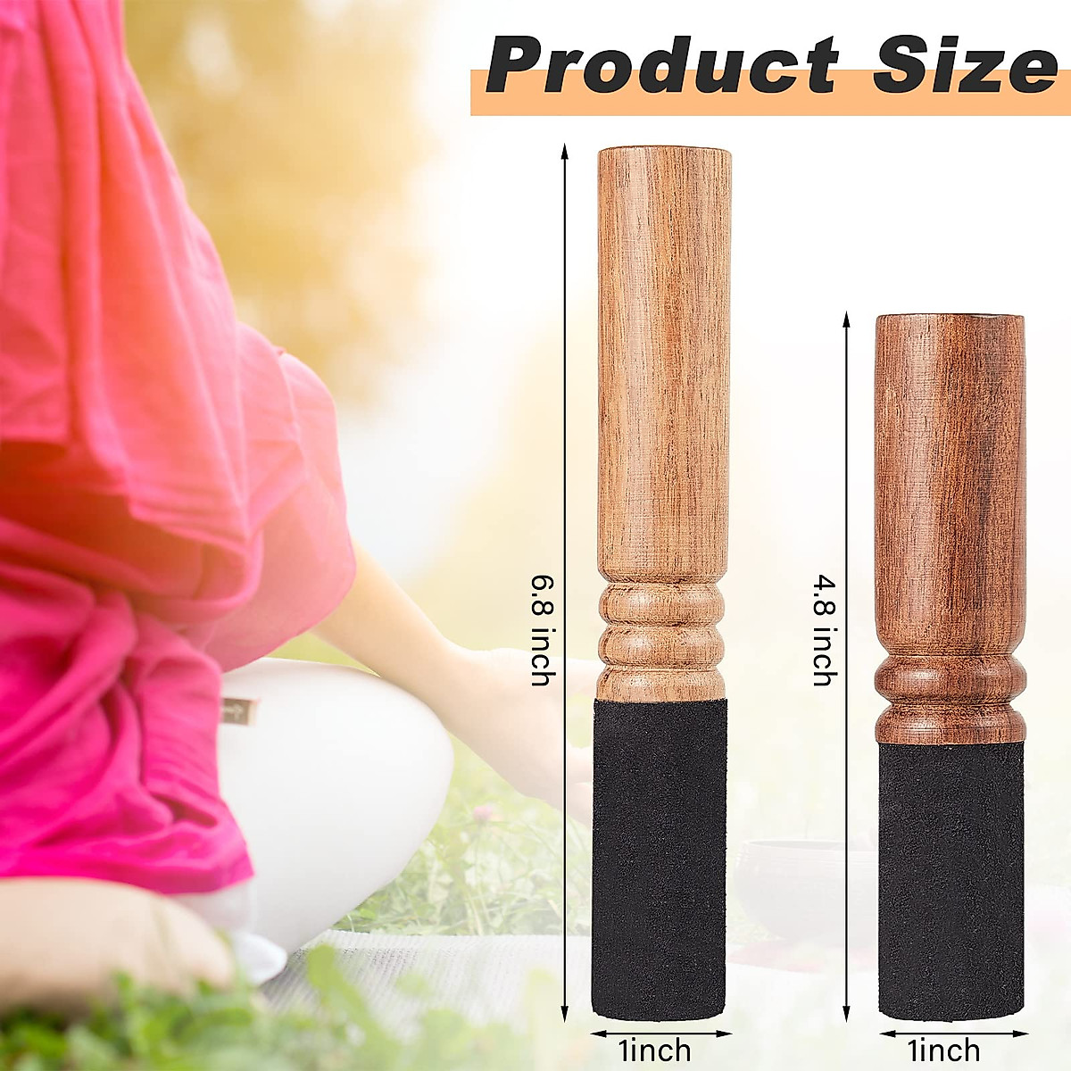 Nuanchu 2 Pieces Tibetan Singing Bowl Mallet Suede Wooden Striker Leather Wrapped Meditation Mallet Sound Bowl Stick Buddha Musical Instruments for Buddhist Meditation Yoga Chime (Black and Brown)