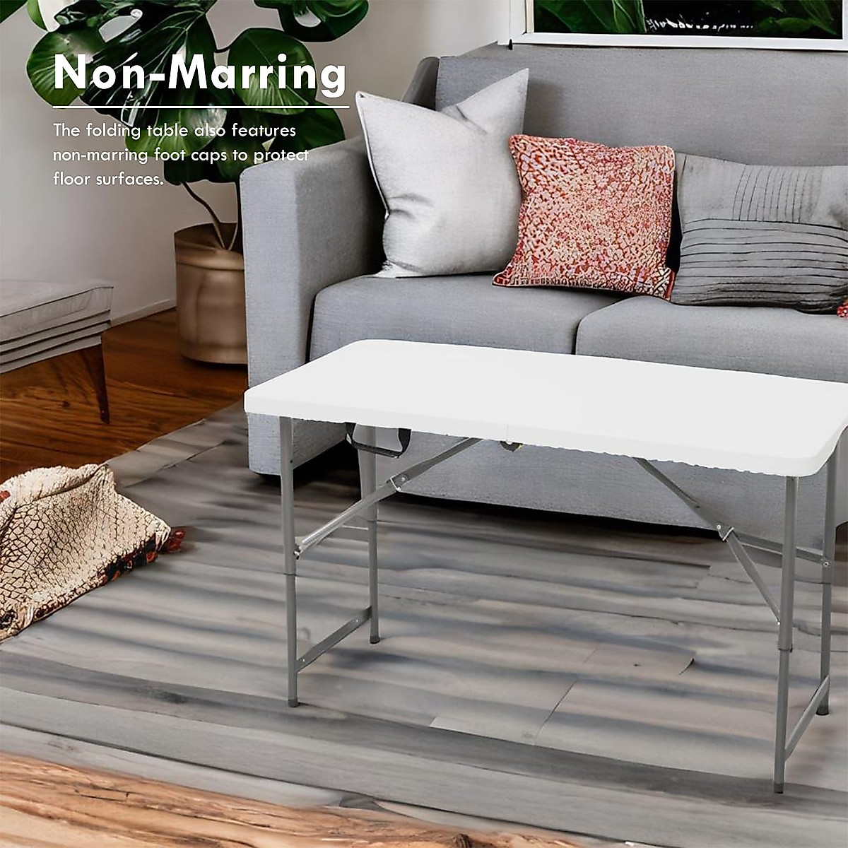 Plainsity 4ft Plastic Folding Table - Portable, Foldable, Heavy Duty Dining Table for Parties, Weddings, BBQs, Camping, Backyard Events - Indoor/Outdoor Utility Table with Carrying Handle White