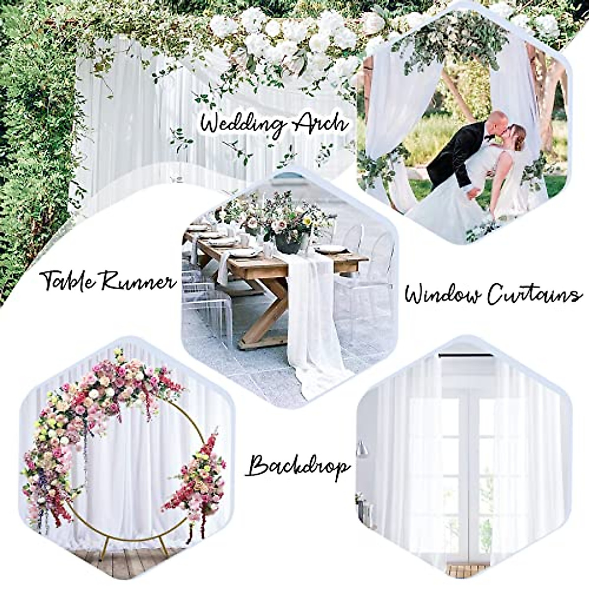 White Chiffon Sheer Backdrop Curtain for Wedding, Parties, White Arch Drapes for Backdrop Decoration,Wrinkle-Free 10ft x 10ft