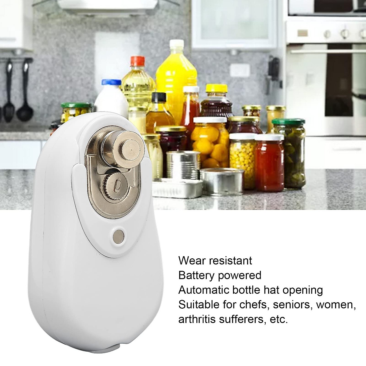 Electric can opener, One Touch Portable Automatic ABS Can Opener, Smooth Edge, Food-Safe and Battery Operated Can Opener Electric for Seniors and Arthritis