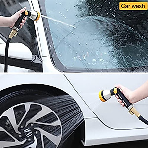 FANHAO Garden Hose Nozzle, 100% Heavy Duty Metal Spray Nozzle with Thumb Control, High Pressure Water Nozzle with 8 Adjustable Spray Patterns for Watering Plants, Washing Cars and Showering Pets