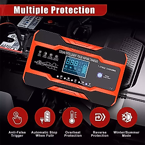 10-Amp Car Battery Charger, 12V and 24V Fully Automatic Smart Car Battery Desulfator, Battery Maintainer Trickle Charger, Battery Maintainer with Temperature Compensation for Boat Motorcycle