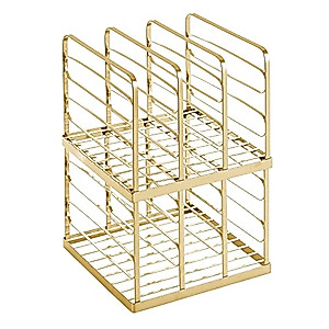 mDesign Metal Divided Stackable Purse Organizer for Closets, Bedrooms, Dressers, Shelves, Storage Solution for Purses, Clutches, Wallets, Accessories - 3 Sections - 2 Pack - Soft Brass