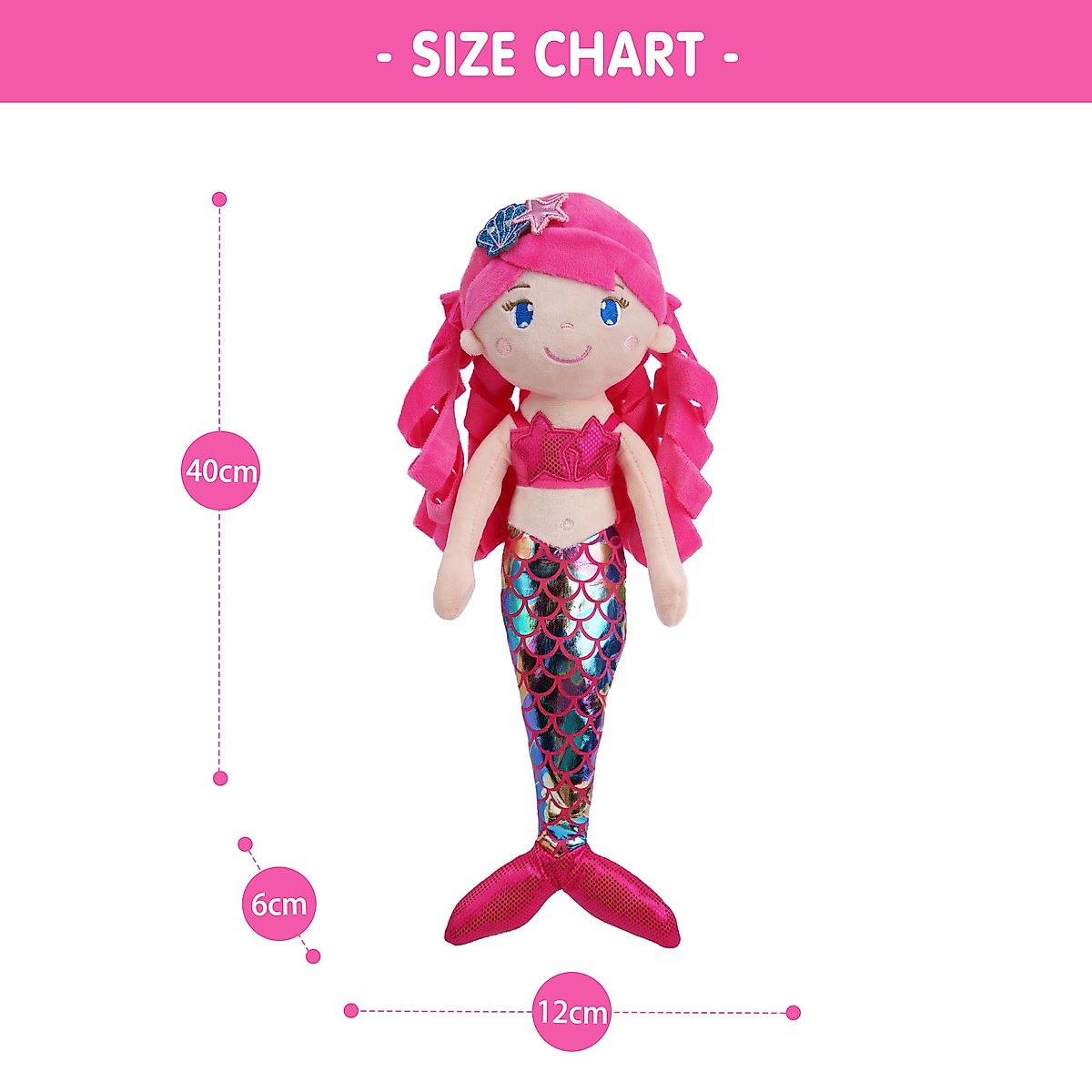 June Garden 15.5" Sparkly Mermaid Larissa - Soft Mermaid Plush Stuffed Doll Gift for Toddler Girls