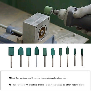 HEYMOUS Rubber Polishing Bits Polishing Drill Bit Green Buffer Abrasive Bits Metal Polish Tips Rotary Tool Accessories 3 mm Mandrel Bullet Cylinder Shape 20 Pieces (Green)