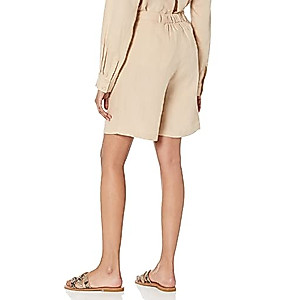 The Drop Women's Millie Loose-Fit Pleated Long Linen Walk Short, Hummus, M