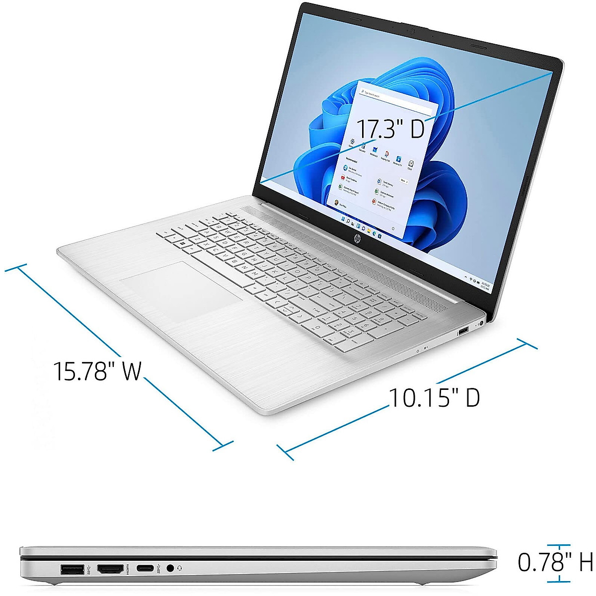 HP 2023 Newest 17 Laptop, 17.3" FHD IPS Display, AMD Ryzen 5 5500U (Beat i7-11370H), 16GB RAM, 1TB SSD, AMD Radeon Graphics, Bluetooth, Webcam, HDMI, Windows 11 Home in S Mode, Natural Silver