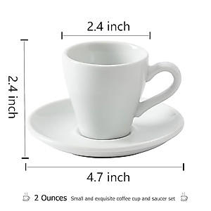 Unilives Espresso Cups, with Saucers Tea Cups and Saucers 2 Ounce Set of 6, for Specialty Coffee Drinks, Cappuccino, Latte, Americano and Tea, White