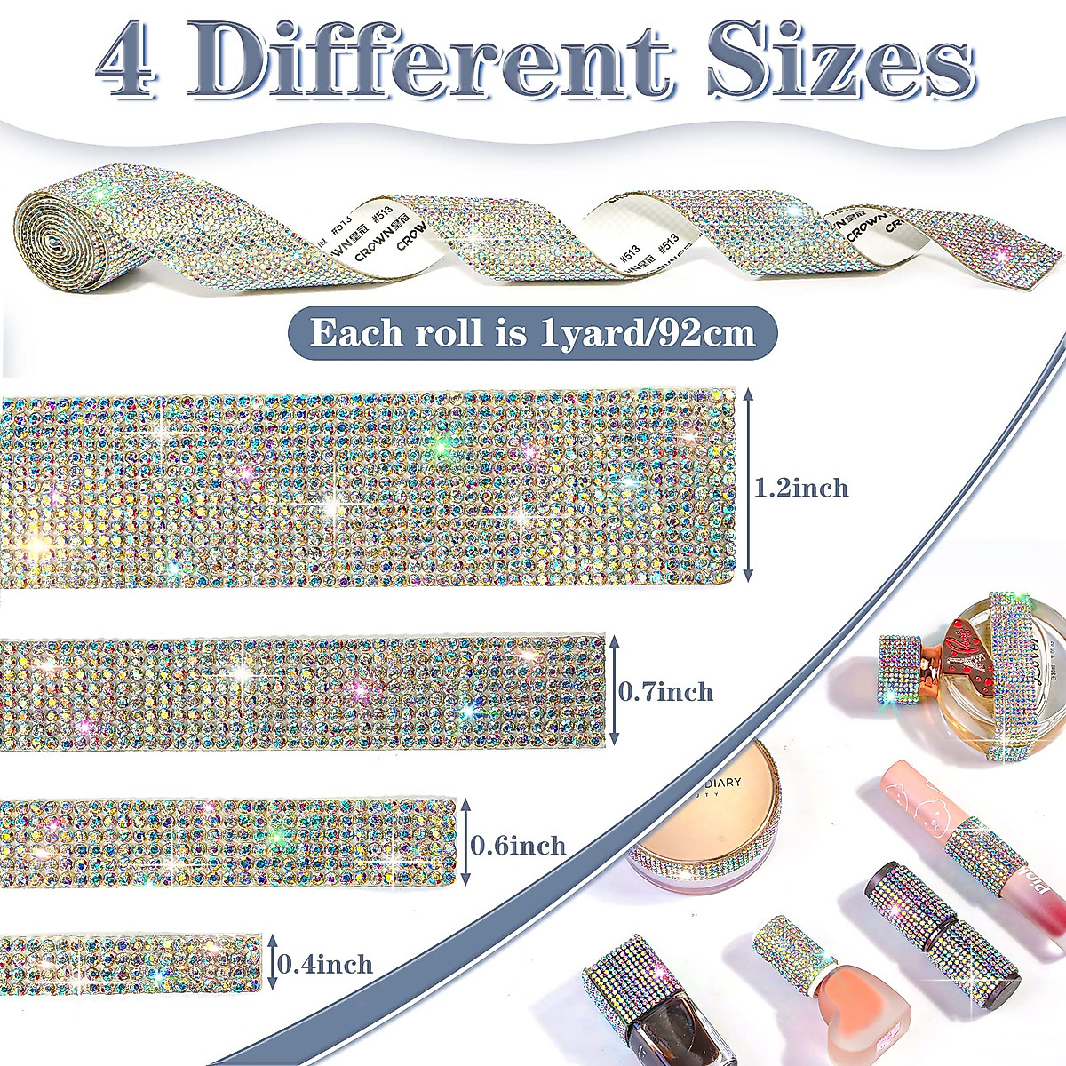 8 Rolls Rhinestone Ribbons,Cludoo 8 Yard Silver Self Adhesive Rhinestone Ribbon, Bling Crystal Diamond Ribbon Roll Wrap Glittering Rhinestones Sticker for Decoration Car DIY Arts Crafts Wedding