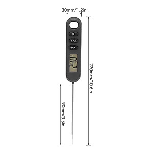 Instant Read Meat Thermometer, Long Probe Cooking Thermometer Calibration Function Accurate with Hanging Hole for Kitchen (Black)