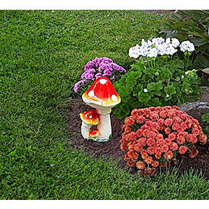 9 Inch Three-Headed Mushroom Garden Statue Perfect for Decoration for Garden, Outdoor, Patio (Red)