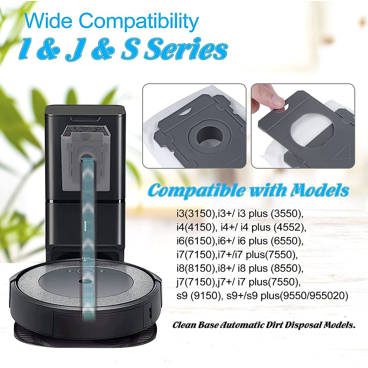 12 Pack Vacuum Bags Compatible with iRobot Roomba i & s & j Series, i3, i3+, i4, i4+, i6, i6+, i6Plus, i7, i7+, s9Plus, Vacuum Replacement Bags for iRobot Roomba Clean Base Automatic Dirt Disposal