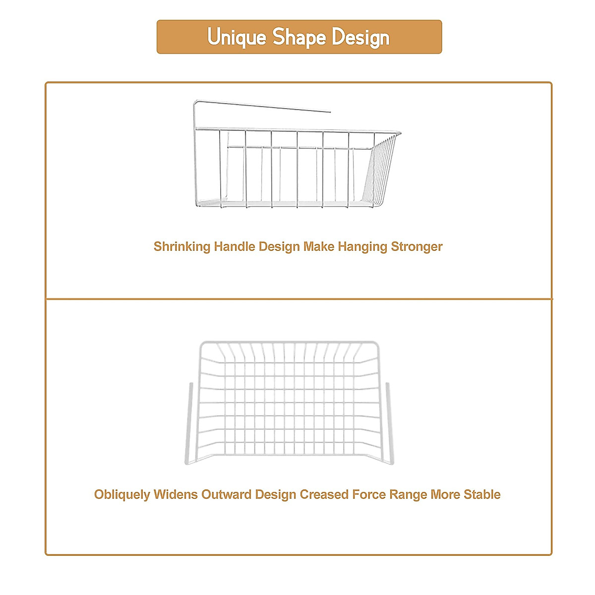 Under Shelf Basket, 4 Pack White Wire Rack, Slides Under Shelves for Storage Space on Kitchen Pantry Desk Bookshelf Cupboard