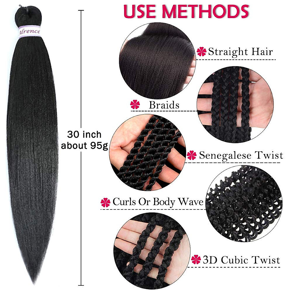 Alrence Pre Stretched Braiding Hair Long Braid 30 Inch 8 Packs Professional Braiding Hair Extensions Synthetic Crochet Twist Braids (30 Inch, 1B#)