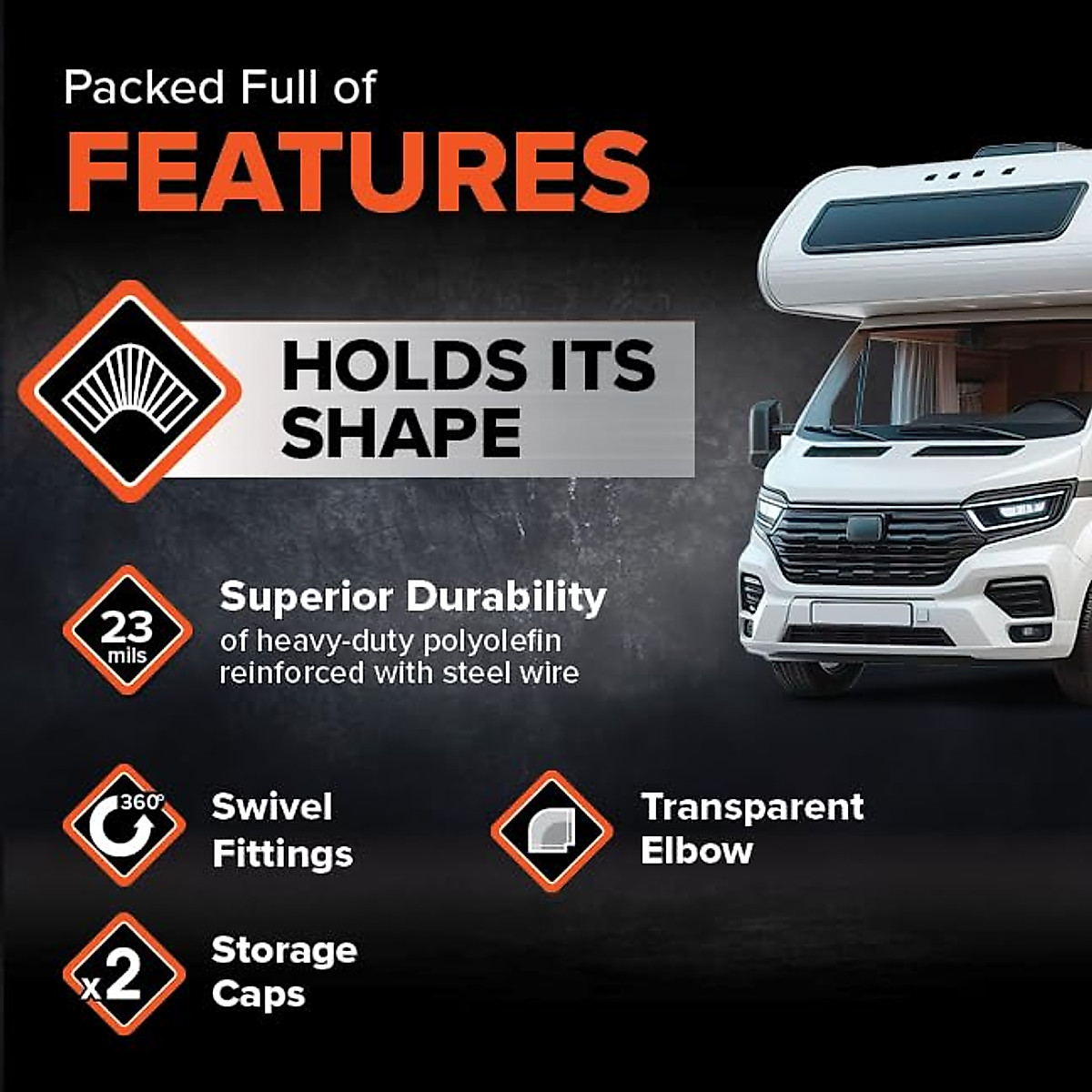 Camco RhinoFLEX 15' RV Sewer Hose Kit — Includes 4-in-1 Adapter, Clear Elbow, & Caps — Connects to 3″ Slip & 3″, 3 1/2″, 4″ NPT Threaded Sewer Connections (39770)