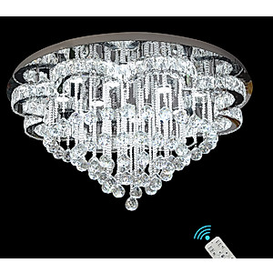 W32inches Modern Raindrop Crystal Chandeliers Flush Mount Ceiling Chandeliers for High Ceiling Entrance Foyer Bedroom Dining Room Living Room LED Dimming 2700k 4500k 6000k Contemporary Chandelier