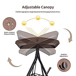 Tangkula 2-Person Patio Swing, Outdoor Porch Swing with Adjustable Canopy & 2 Storage Pocket, Powder-Coated Steel Frame Canopy Swing with Armrest for Garden, Balcony, Backyard