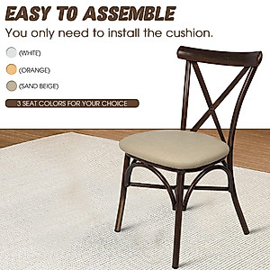 Koreyosh Modern Dining Chair Set of 2, Upholstered PU Leather Dining Room Chairs, Comfortable X-Shape Back Kitchen Chairs with Aluminum Frame for Outdoor or Indoor Use, Sand Beige