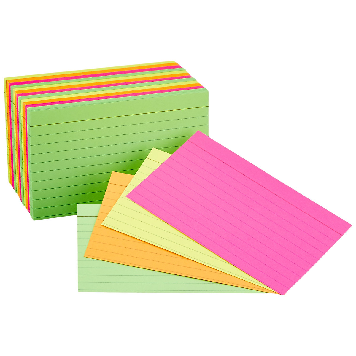 Amazon Basics Ruled Index Flash Cards, Assorted Neon Colored, 3x5 Inch, 300-Count