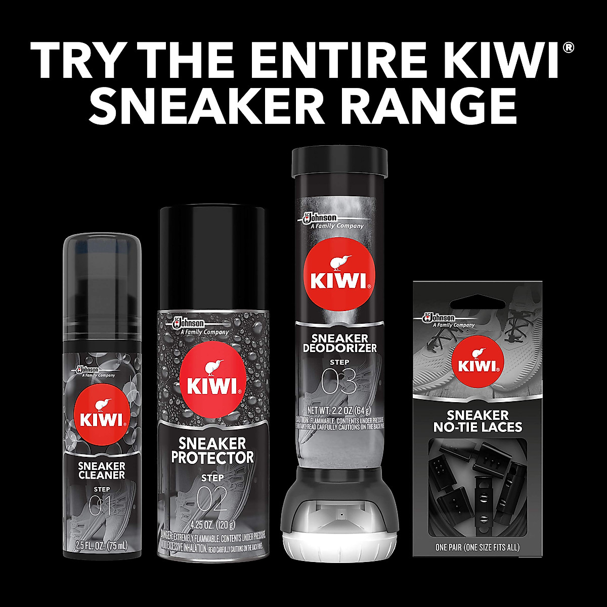KIWI Sneaker No-Tie Shoe Laces, Black, One Size Fits All, 1 Pair