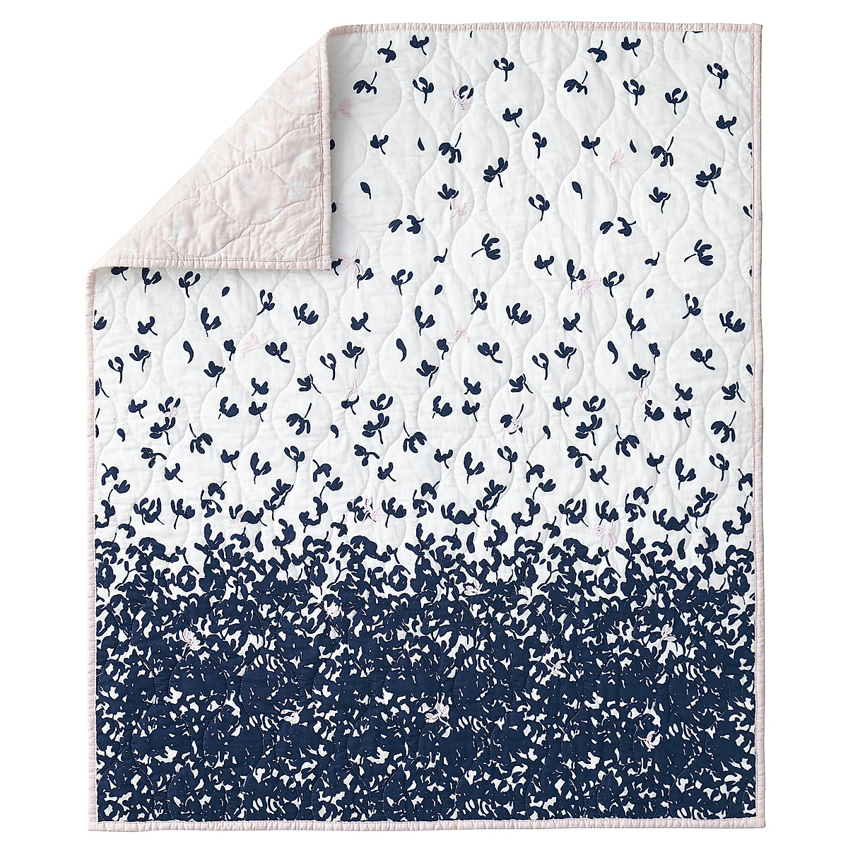 Ivanka Trump Wildflower Collection: 4pc Nursery Bedding Baby Crib Bedding Set - Pink/White/Navy Crib Bedding with Pink Plush Bunny