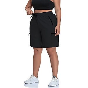 SEKINO Women's Plus Size Hiking Cargo Shorts Lightweight Quick Dry Summer Shorts Athletic Outdoor Shorts Zippered Pockets Black 3X