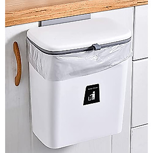 Cedilis 2.4 Gallon Kitchen Compost Bin for Counter Top, Under Sink Garbage Can, Hanging Trash Can with Lid for Kitchen Cabinet Door, Indoor Compost Bucket, Food Waste Bin, Mountable, White