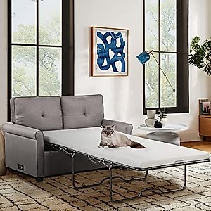 OUllUO Pull Out Sofa Bed Dual Plugs USB Ports, 2-in-1 Convertible Loveseat Sofa Couch Sleeper with Folding Mattress, Modern 2 Seat Small Sofa Couch for Living Room Apartment Guest Bedroom,Gray